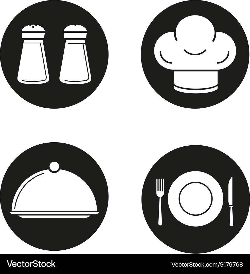 Restaurant kitchen equipment black icons set Vector Image