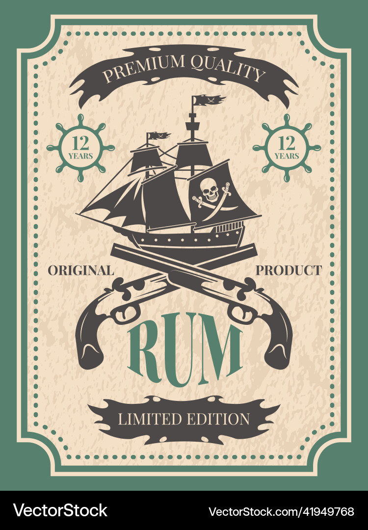 Rum vintage label at pirate theme Royalty Free Vector Image