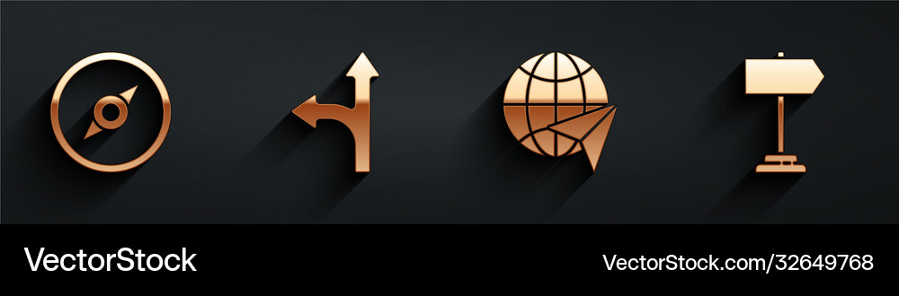Set compass road traffic sign globe with flying Vector Image