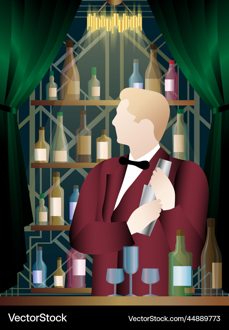 Bartender mixes a cocktail in shaker bar Vector Image