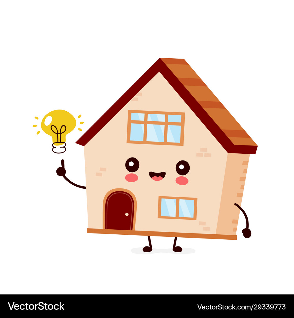 Cute happy smiling house with idea light bulb Vector Image