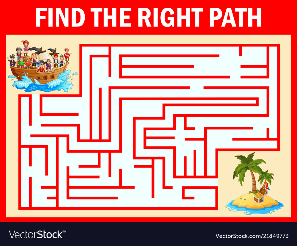 Maze game find a pirates way to treasure island Vector Image