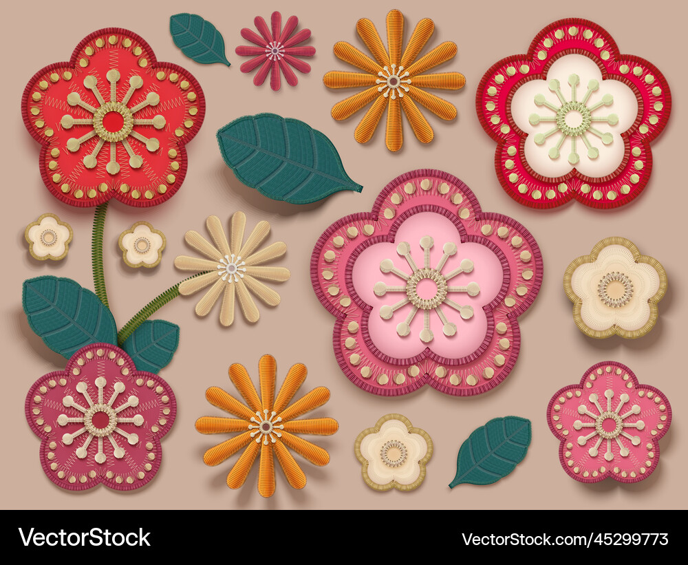 Plum flowers collection Royalty Free Vector Image