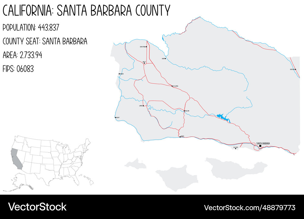 Santa Barbara County Map – Royalty-Free Vector | VectorStock