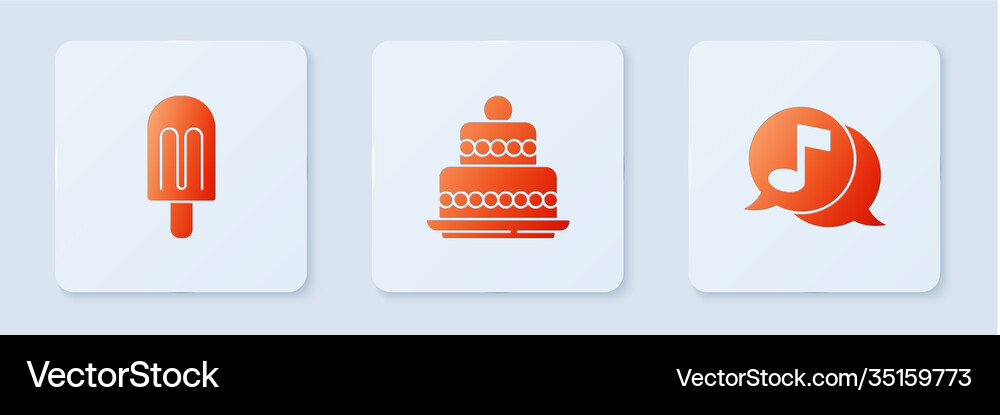 Set cake ice cream and musical note in speech Vector Image