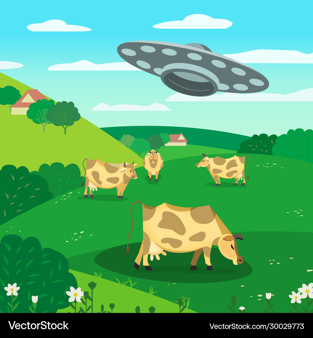 Ufo abducts a cow Royalty Free Vector Image - VectorStock
