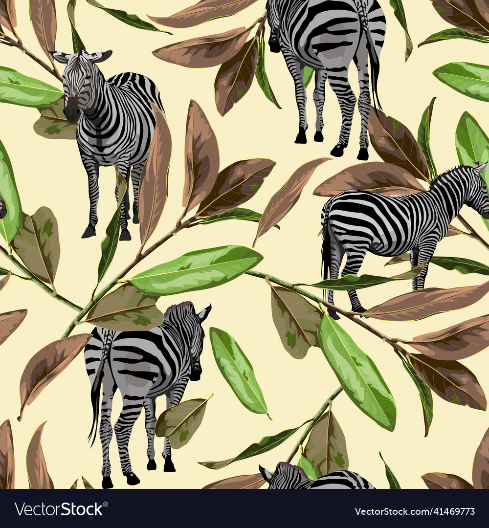 Zebra wildlife animal floral seamless pattern Vector Image