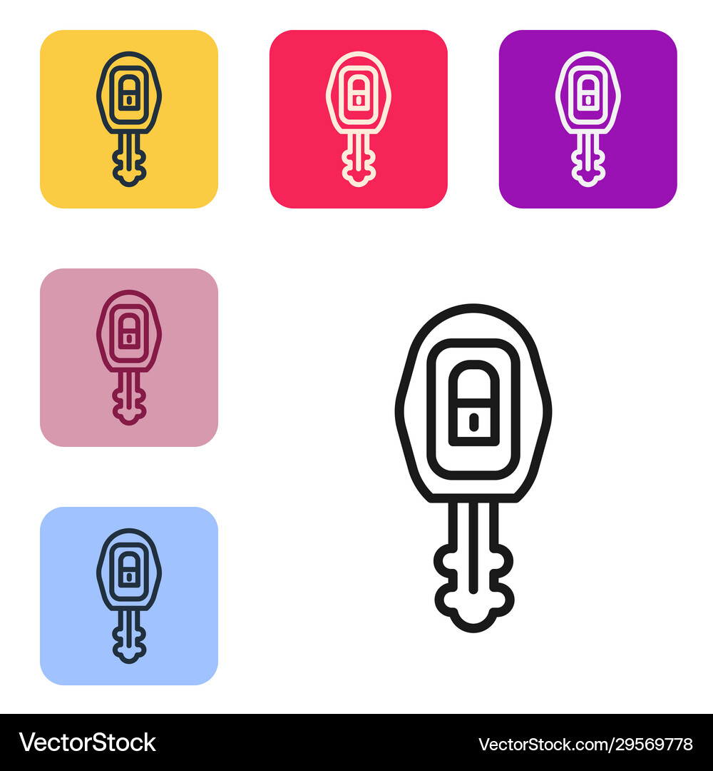 Black line car key with remote icon isolated Vector Image