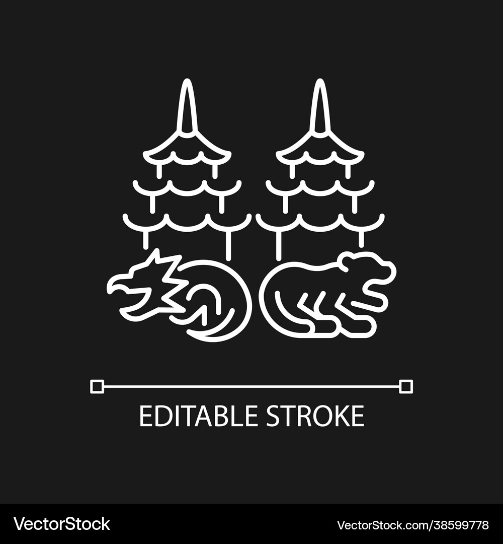 Dragon and tiger pagodas white linear icon for Vector Image