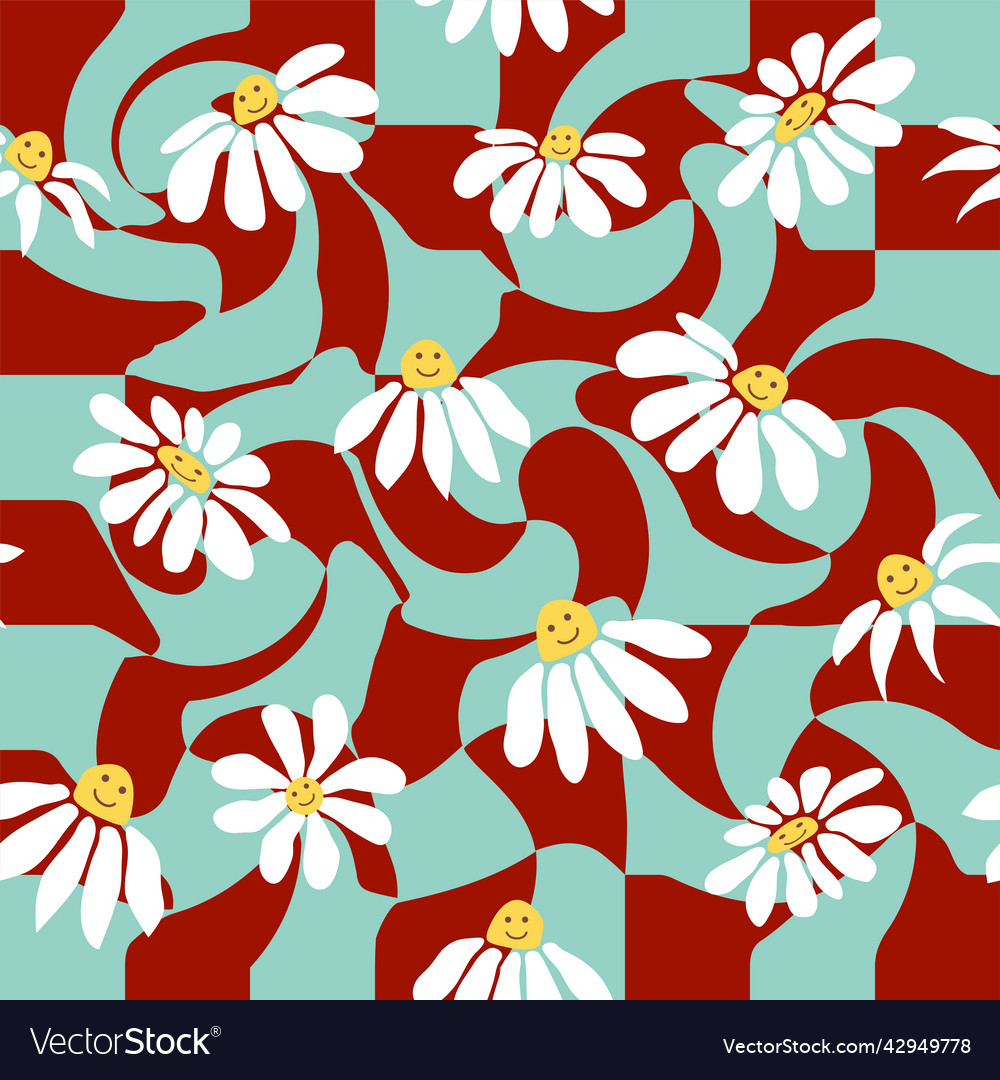 Groovy daisy retro seamless pattern smile Vector Image