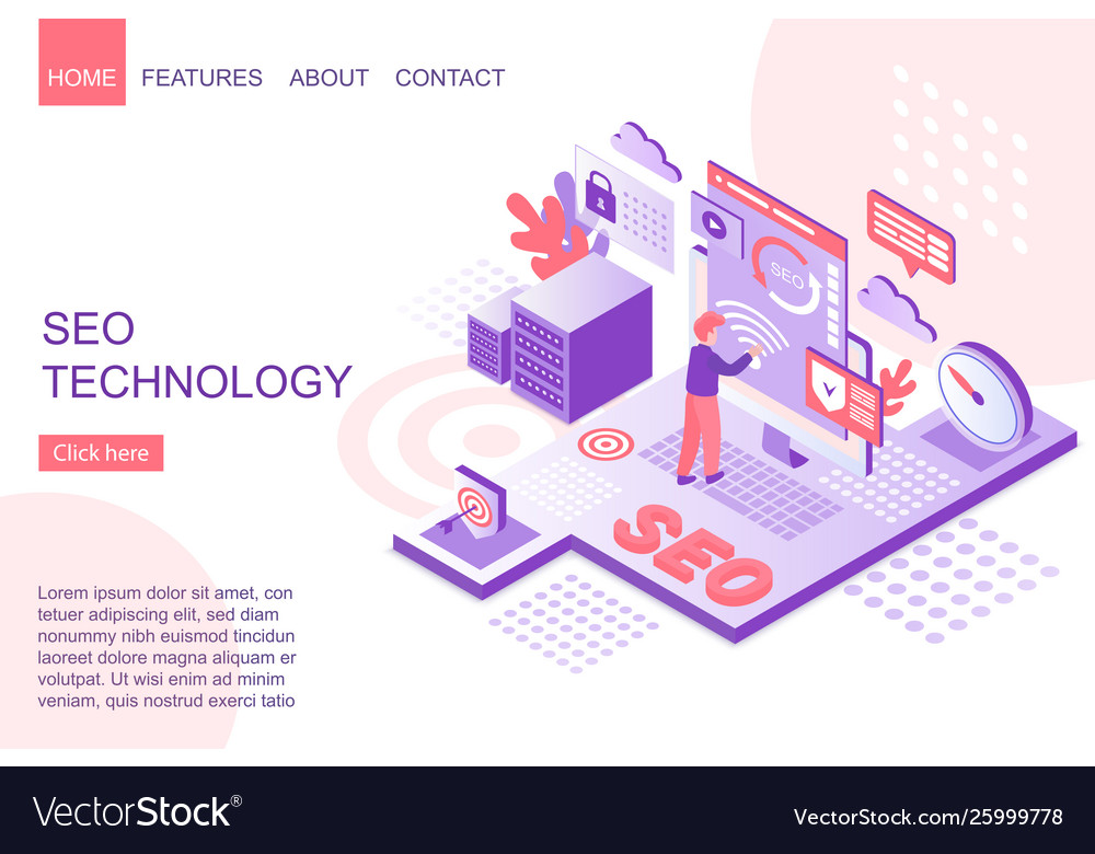 Isometric man improving seo technology landing Vector Image