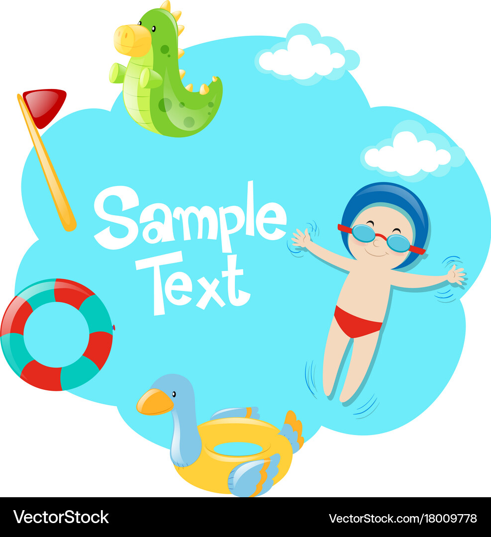 Paper template with boy in the pool Royalty Free Vector