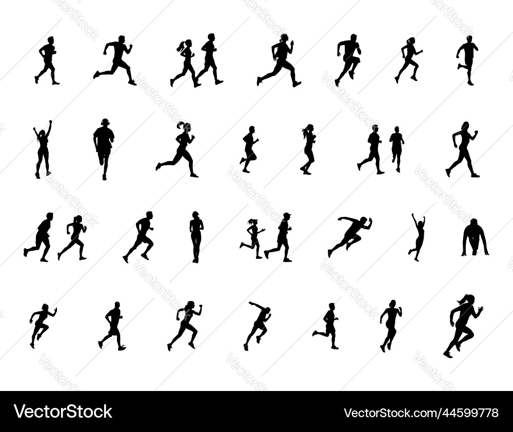 Running people silhouettes collection man Vector Image