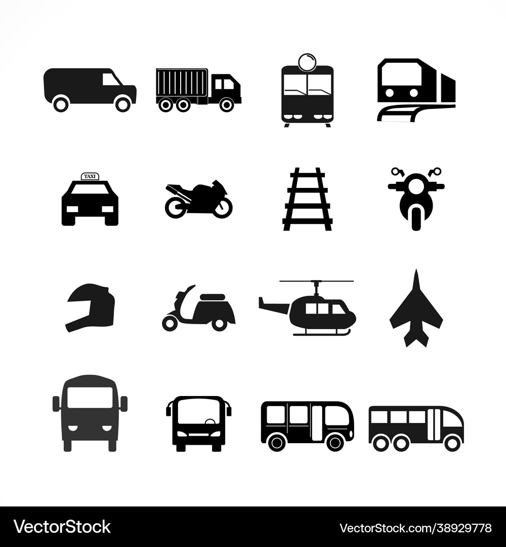 Transportation icon set with car train motorcycle Vector Image