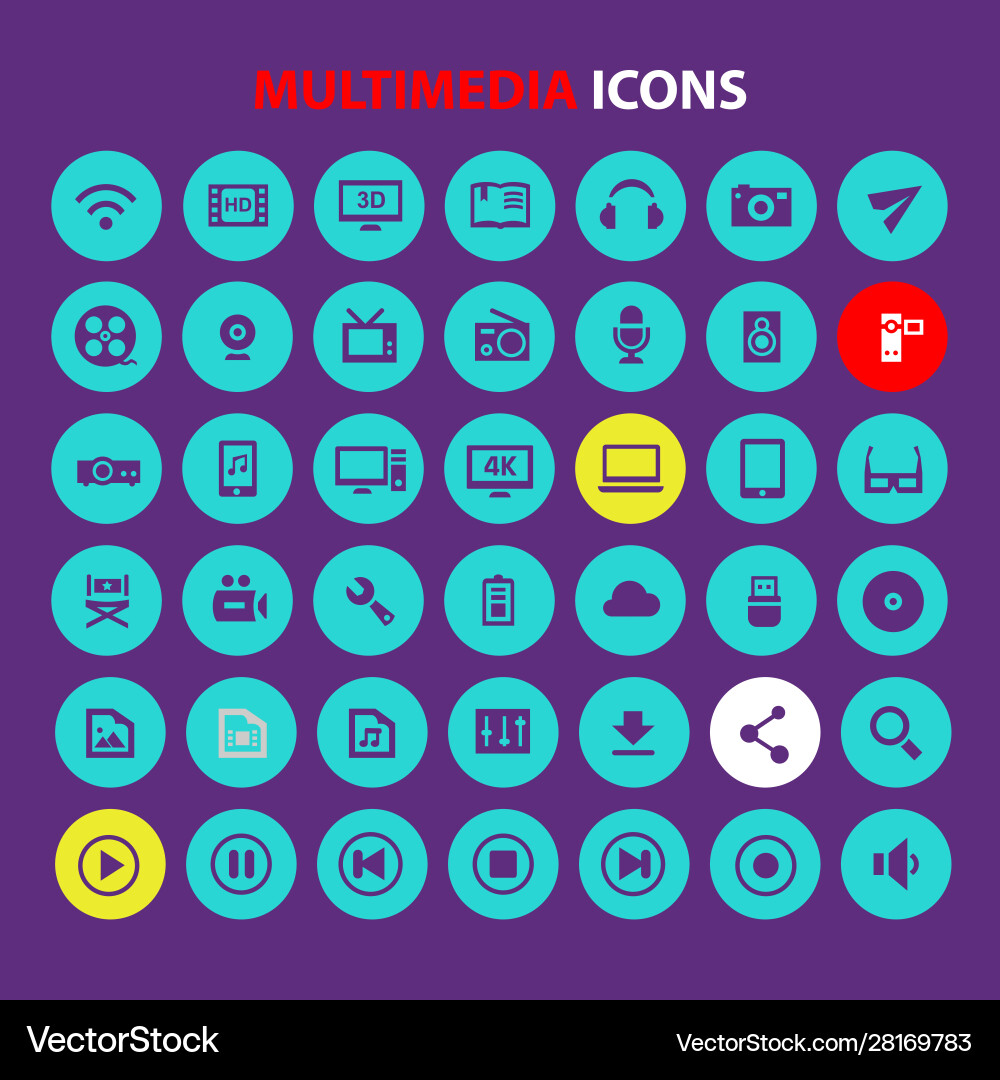 Big multimedia icon set trendy flat icons Vector Image