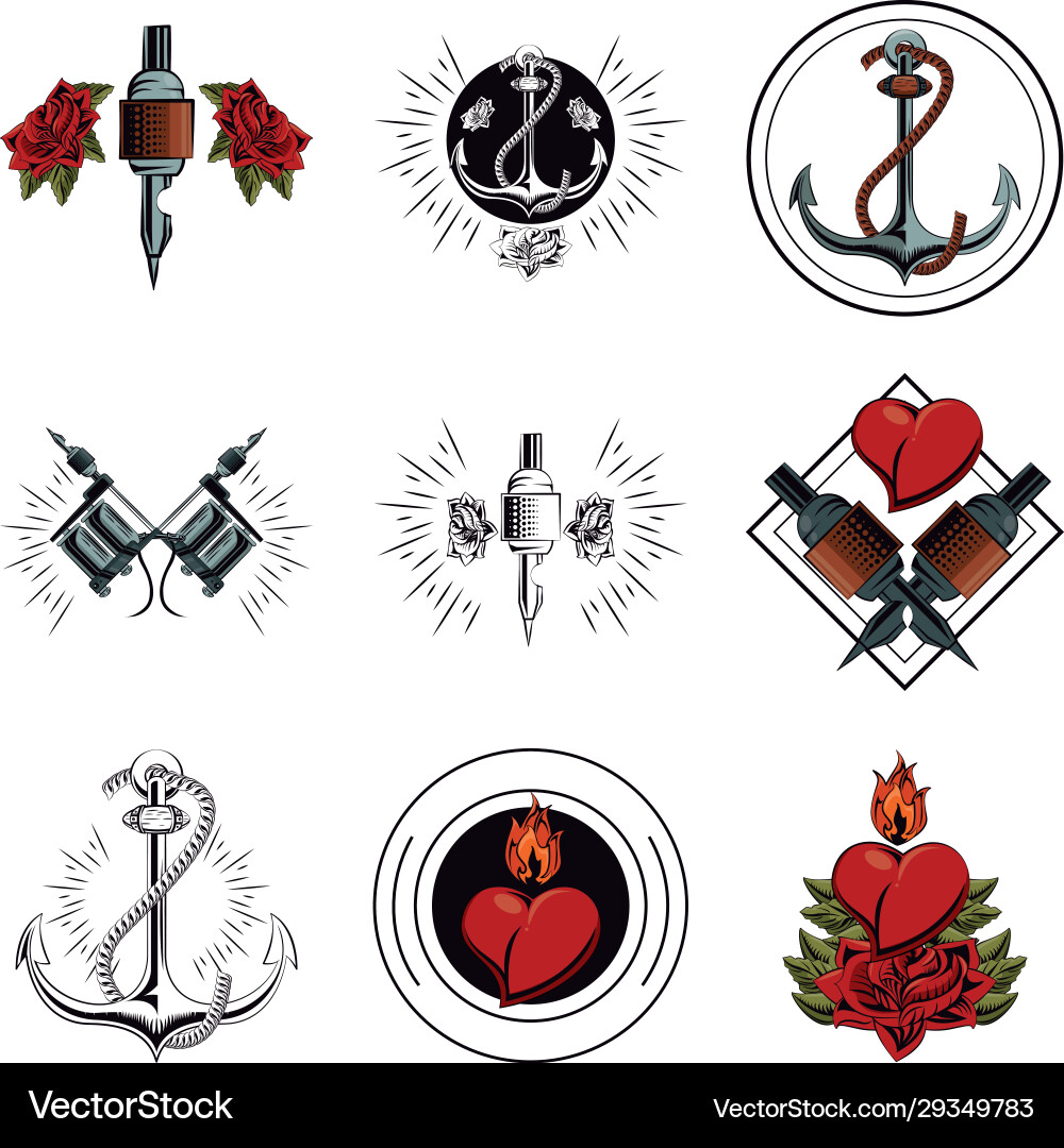 Bundle tatoos images icons Royalty Free Vector Image