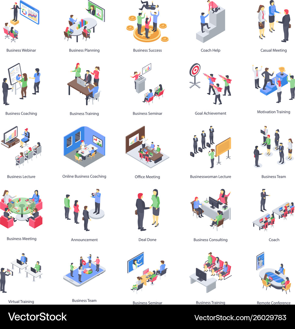 Business coaching icons set Royalty Free Vector Image