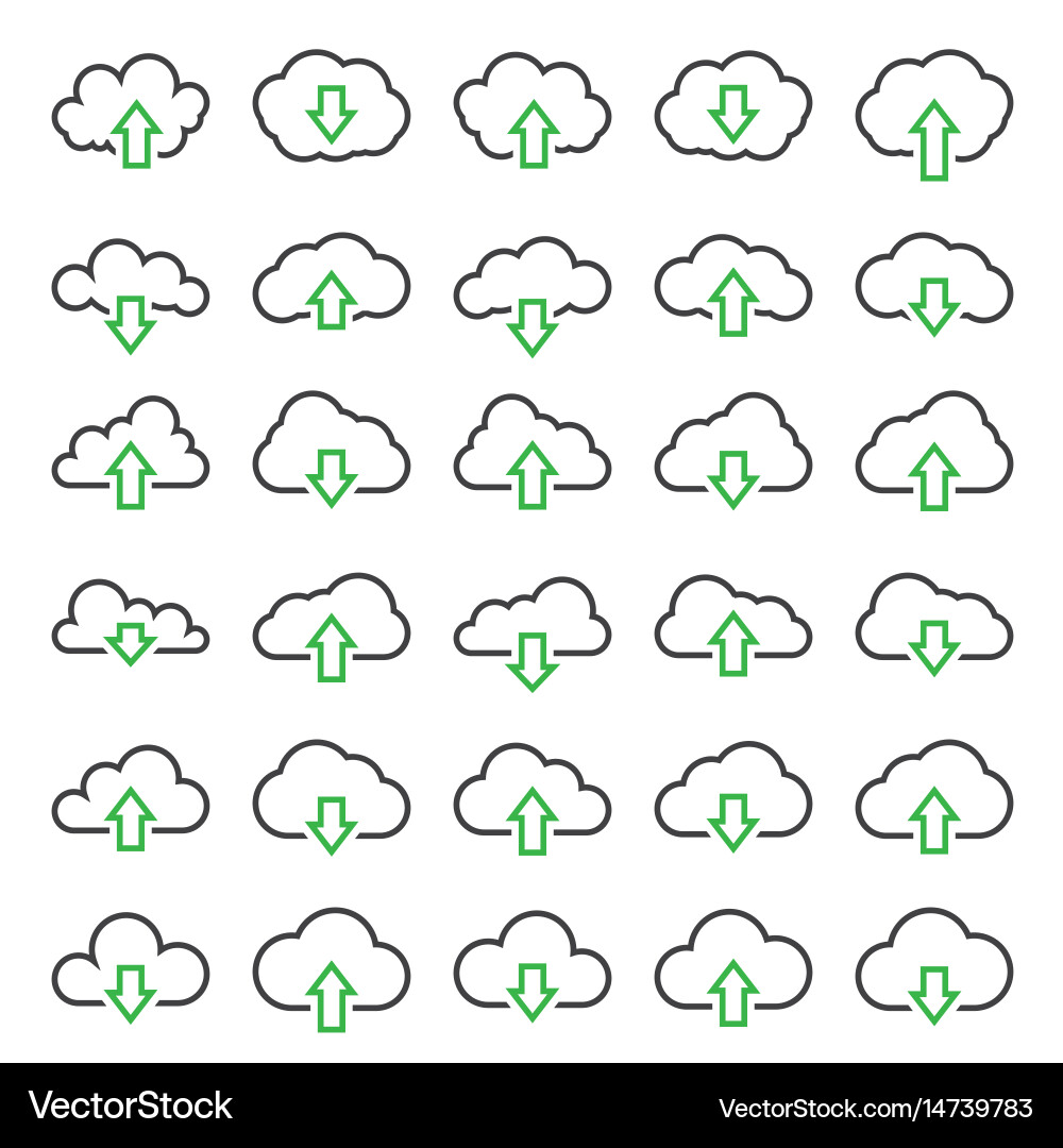 Cloud line icons set outline linear pictograph Vector Image