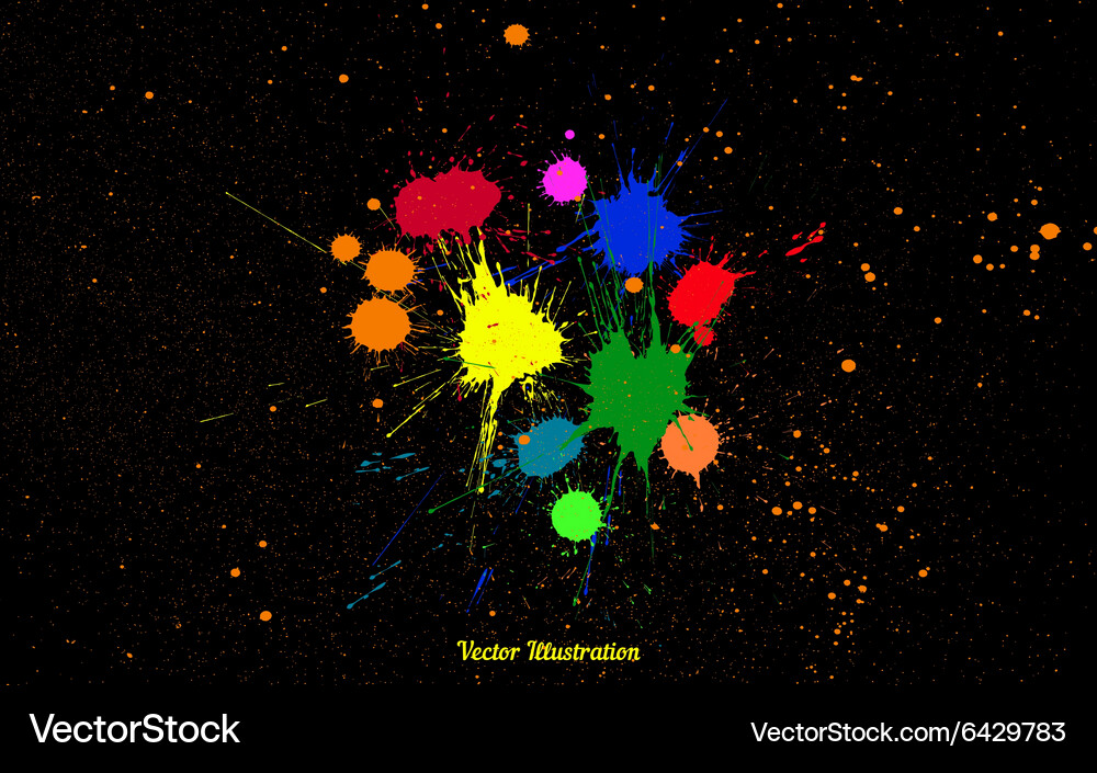 Colorful bright ink splashes over black Royalty Free Vector