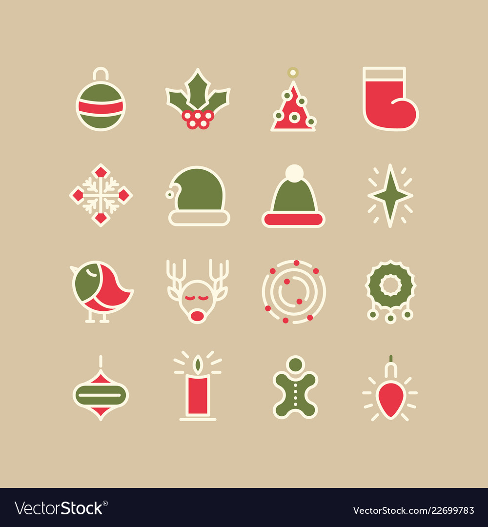 Colorful winter holidays lined icons set Vector Image