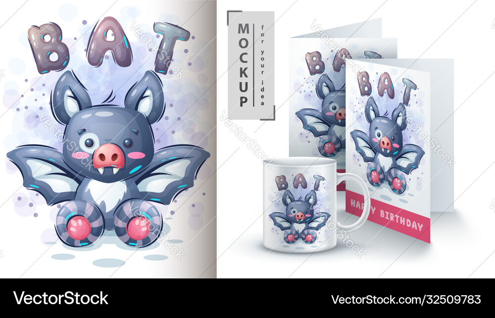 Cute bat poster and merchandising Royalty Free Vector Image