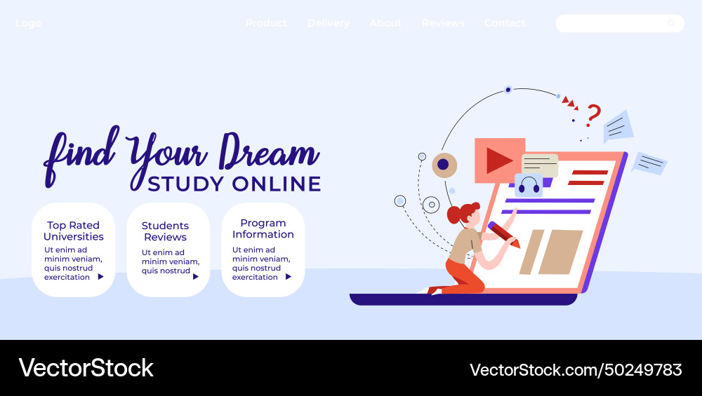 Find your dream study online on courses website Vector Image