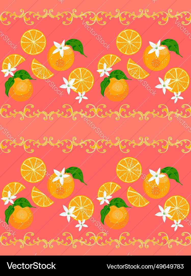 Orange pattern tropical citrus fruits leaves Vector Image