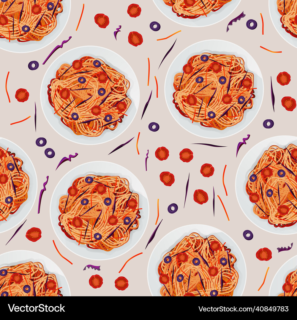 Pattern of top view pasta in sauce Royalty Free Vector Image