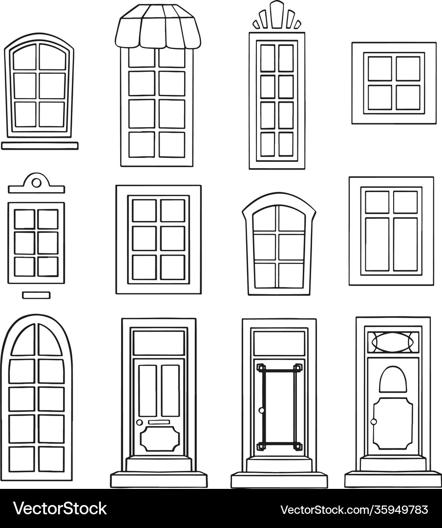 Set black window icons isolated on white Vector Image