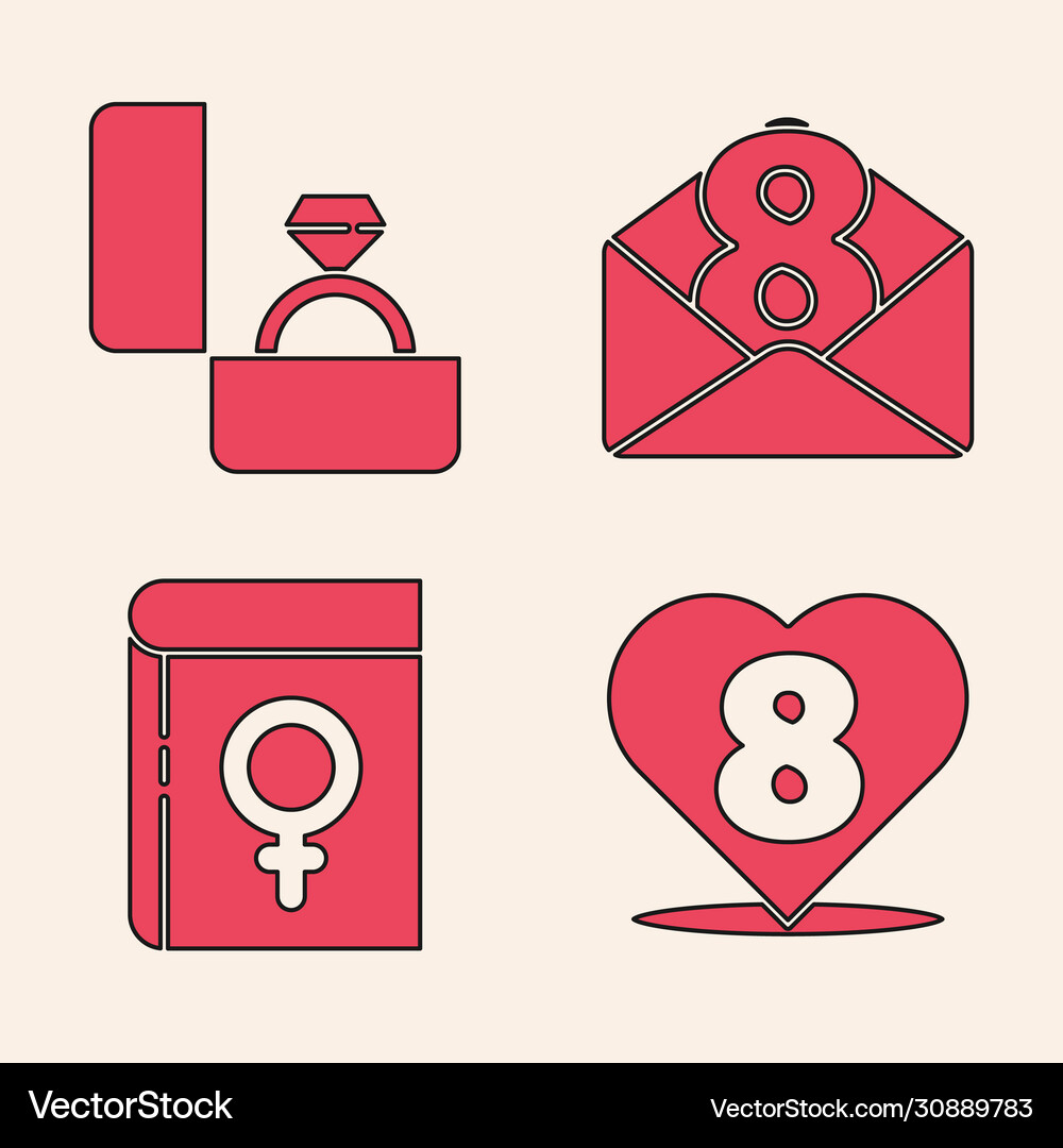 Set heart with 8 march diamond engagement ring Vector Image