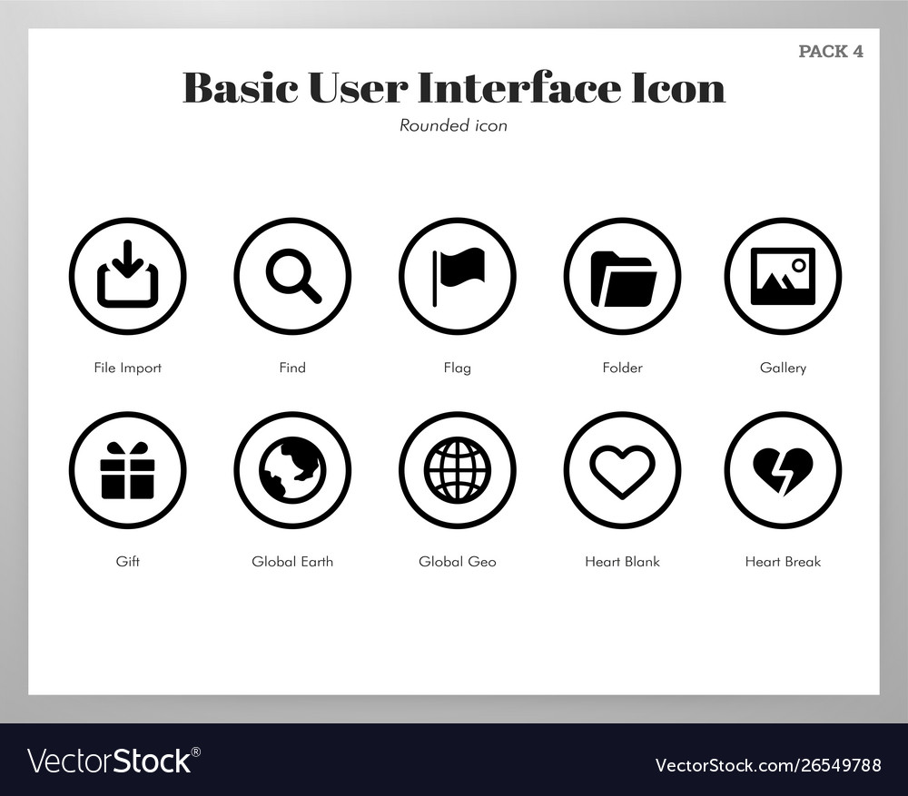 Basic ui icons rounded pack Royalty Free Vector Image
