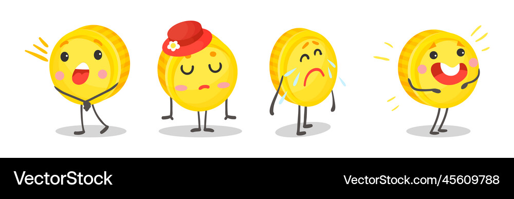 Cute funny coins humanized characters showing Vector Image