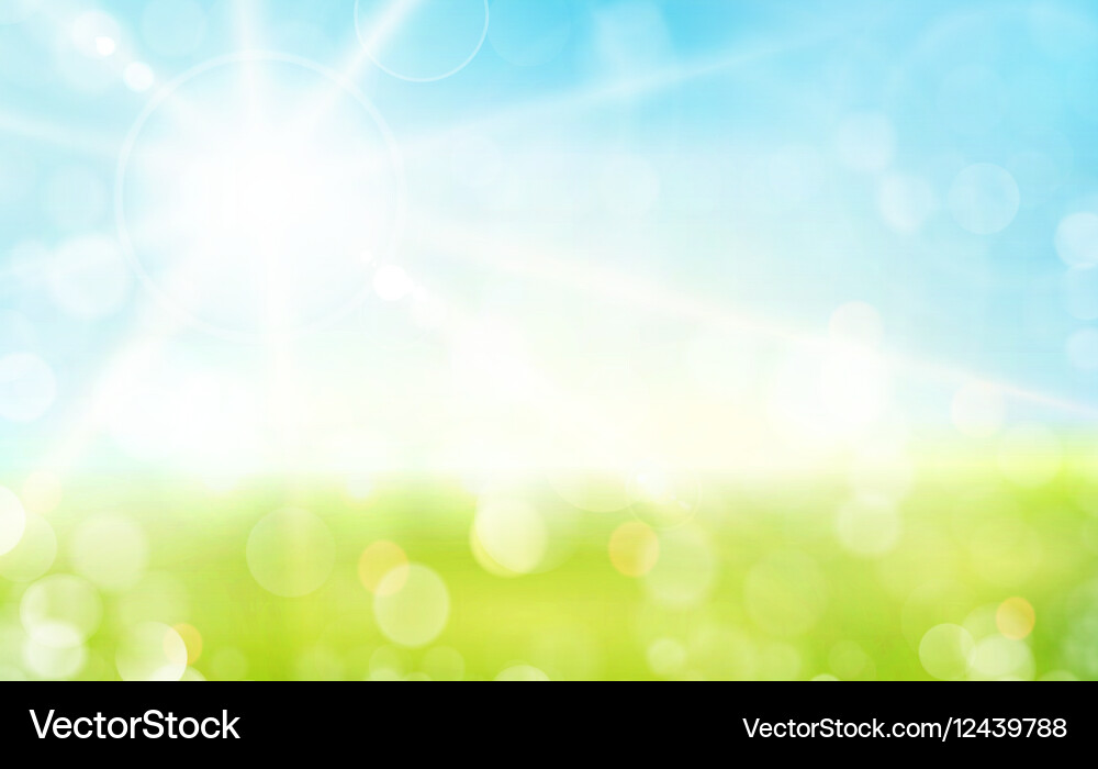 Green blue sky sun spring bokeh blurry Royalty Free Vector