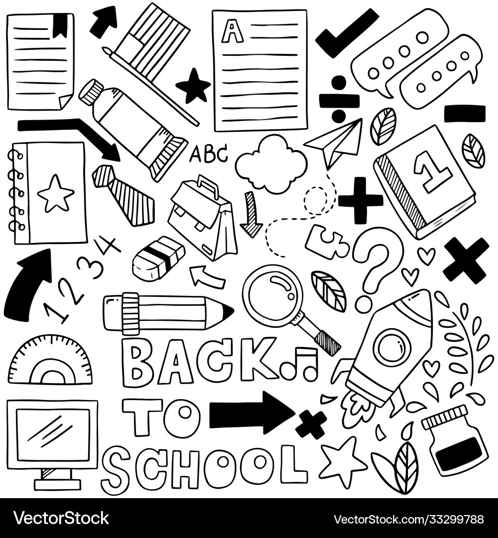 Hand drawn set school icons ornaments Royalty Free Vector