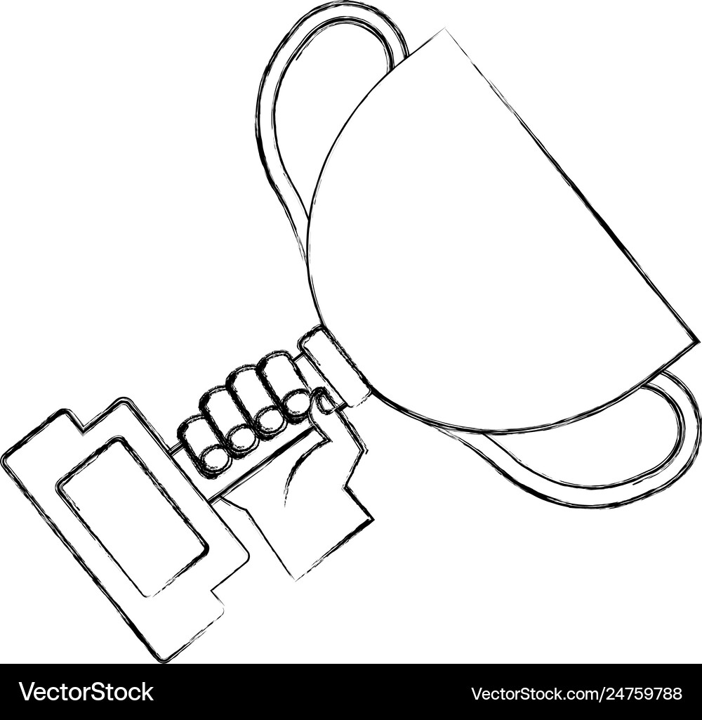 Hand with trophy award cup isolated icon Vector Image