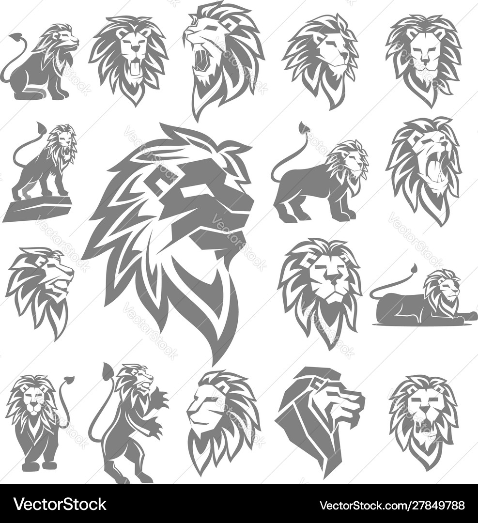 Lion logo design collection symbol set Royalty Free Vector