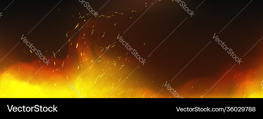 Realistic fire with smoke and sparks background Vector Image