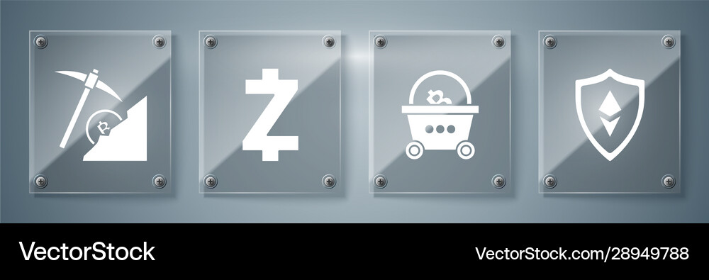 Set shield ethereum eth shopping basket Royalty Free Vector