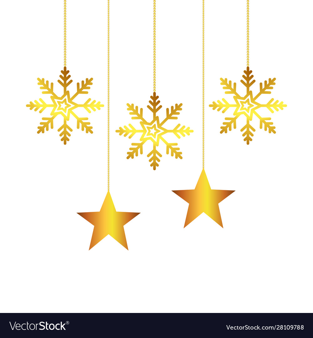 Snowflakes With Stars Golden Christmas Hanging Vector Image
