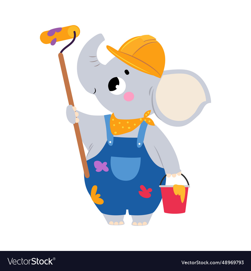 Elephant builder character standing with paint Vector Image