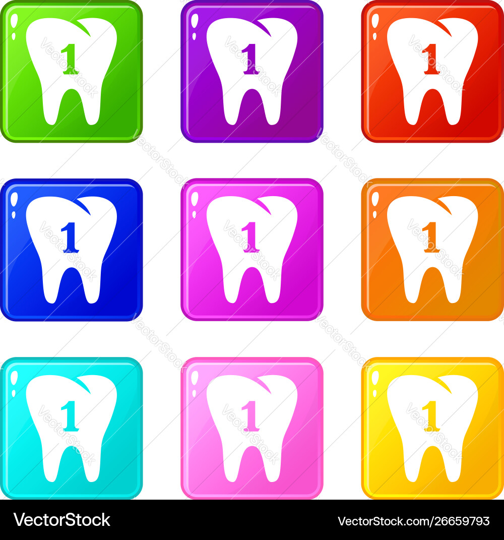 First tooth icons set 9 color collection Vector Image