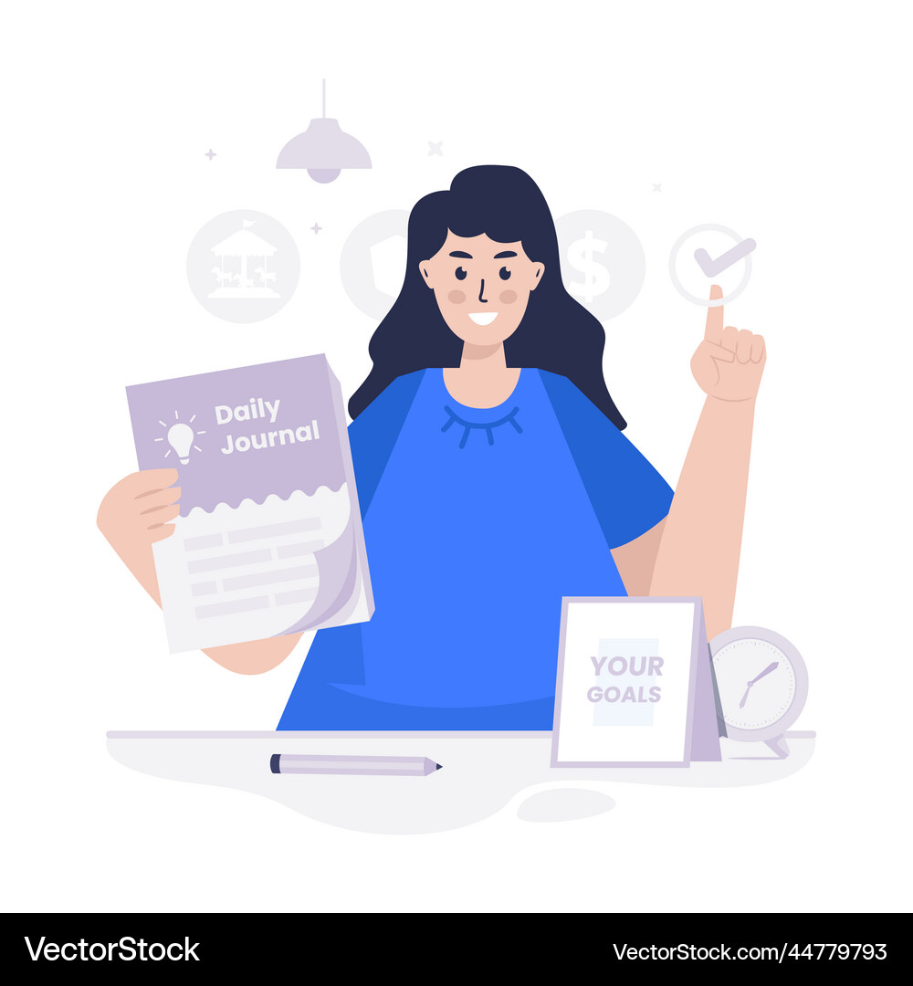 Flat design a woman making daily journal Vector Image