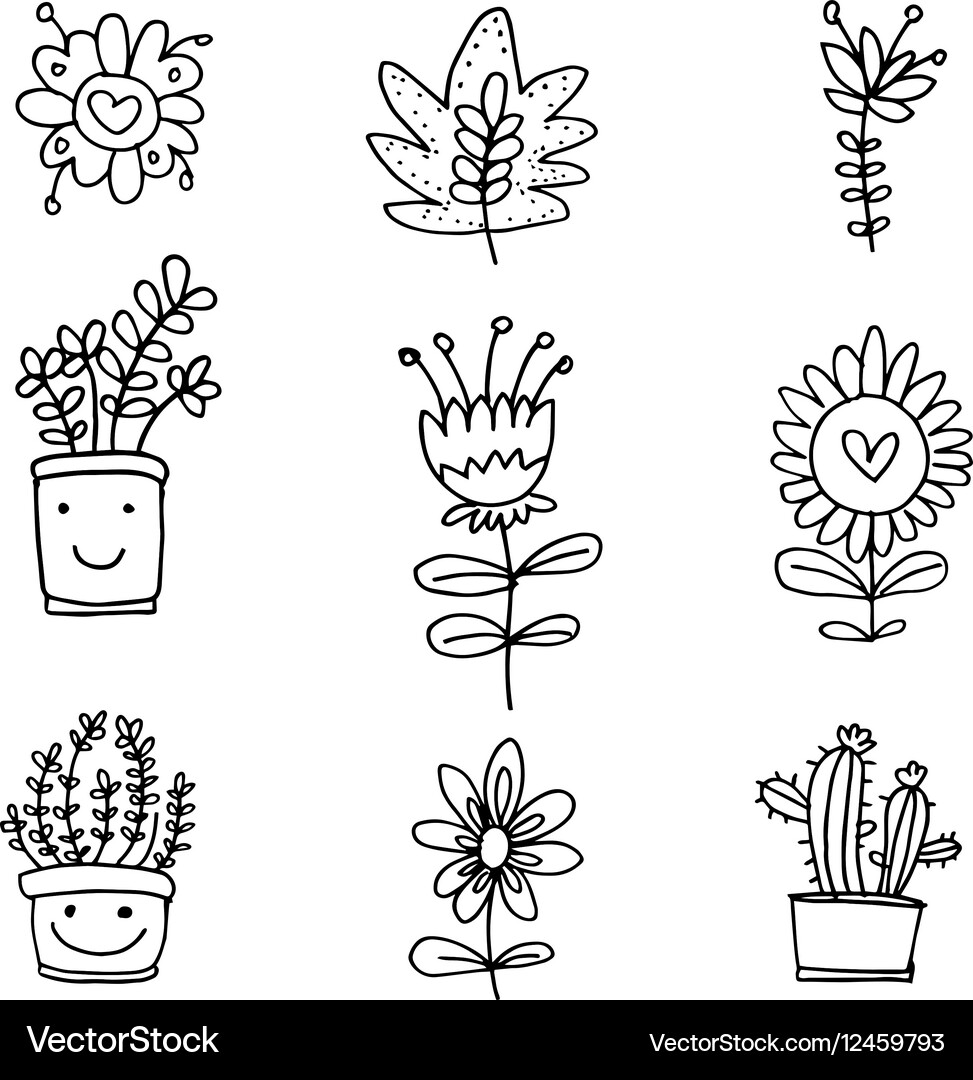 Flower set spring of doodles Royalty Free Vector Image