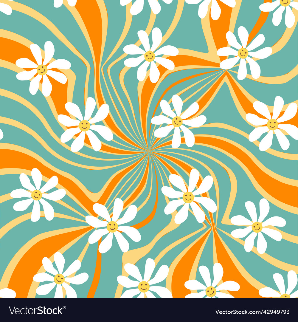 Groovy daisy retro seamless pattern retro smile Vector Image