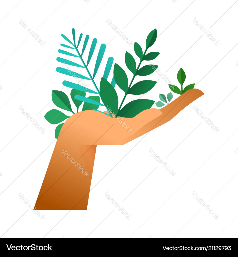 Human hand with green plant leaf for earth help Vector Image