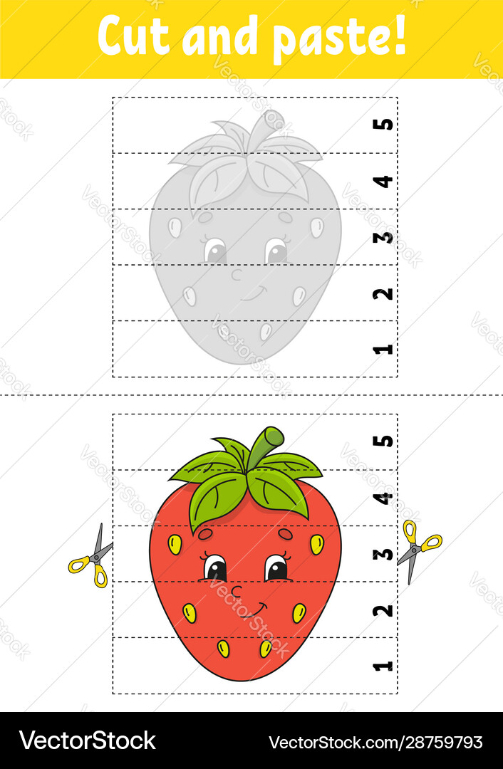 Learning numbers 1-5 cut and glue strawberry Vector Image
