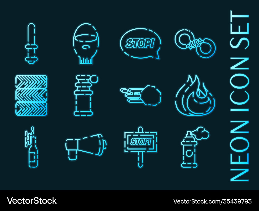 Protest set icons blue glowing neon style Vector Image