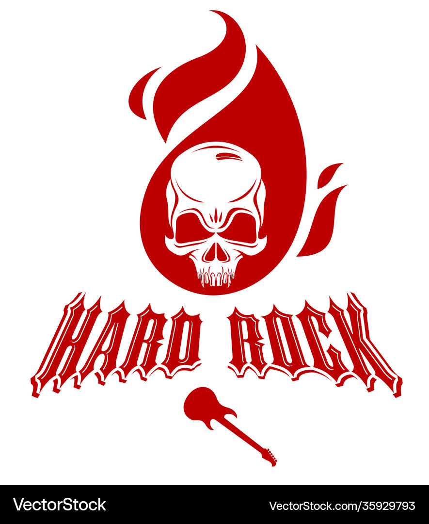 Skull on fire rock and roll logo or emblem Vector Image