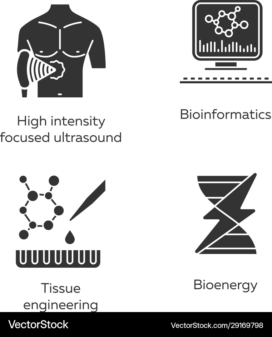 Biotechnology glyph icons set bioengineering hifu Vector Image