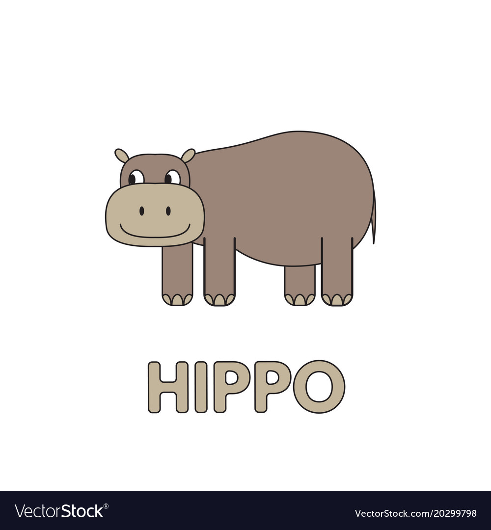 Cartoon hippo flashcard for children Royalty Free Vector